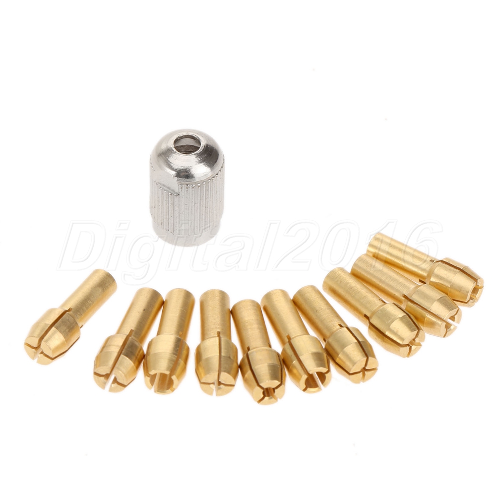 10pcs 0.5-3.2mm Brass Collets Rotary Tool & 1pc M8 Electric Mill Shaft ...
