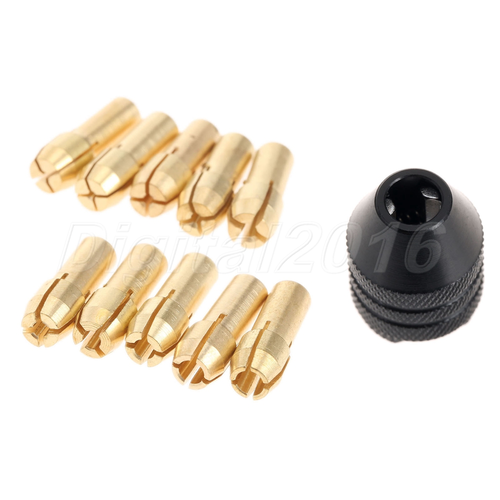 10Pcs 0.5mm-3.2mm Brass Collets 4.3mm Shank & M7 Keyless Drill Chuck ...