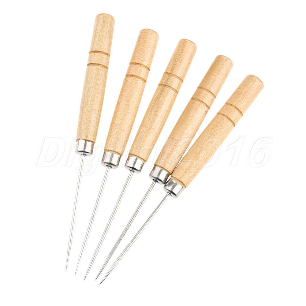 5Pc Wood Handle Tailor Scratch and Punch Awl Pinpoint Hole Punching ...