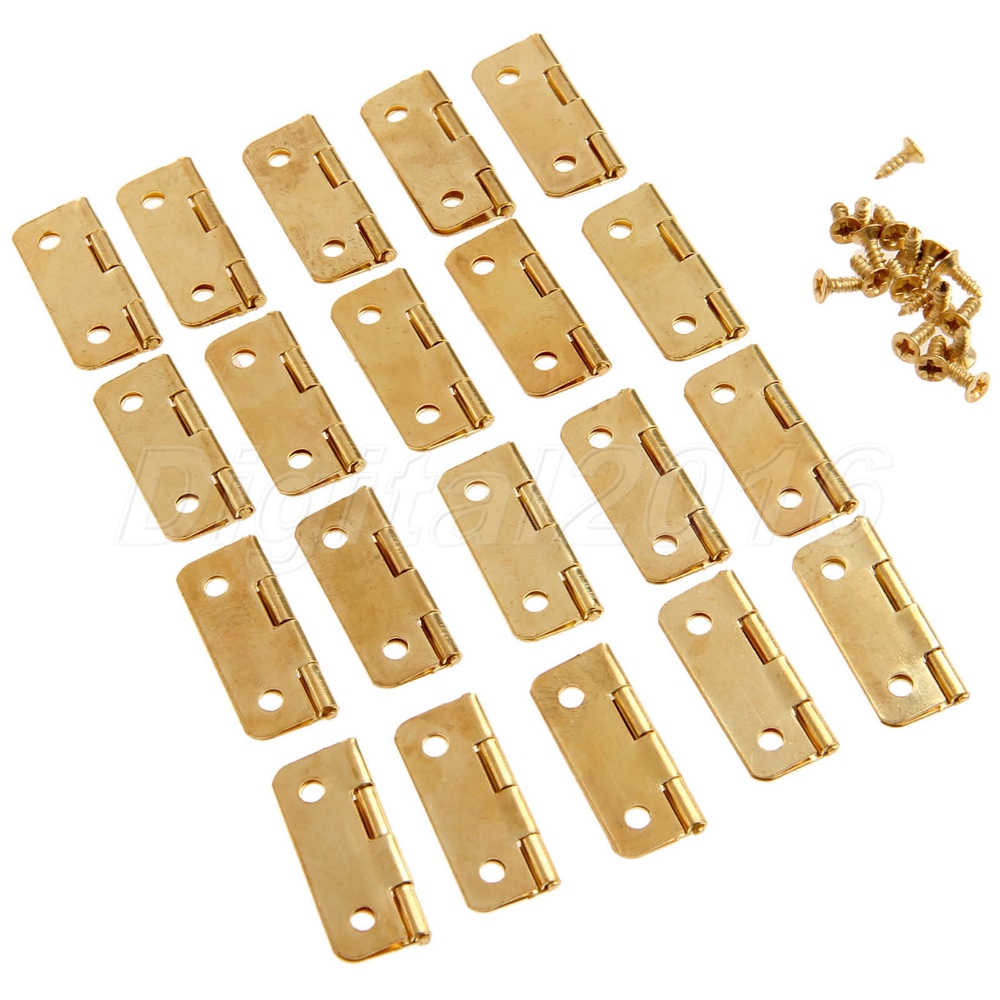 20x Mini Gold Metal Hinges with Nails Hardware For Dollhouse Miniature ...