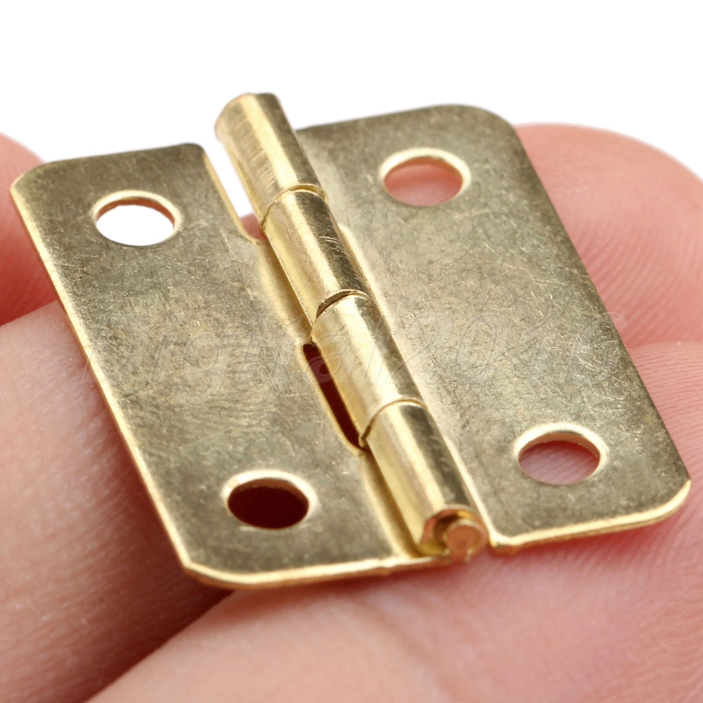 20x Mini Gold Metal Hinges with Nails Hardware For Dollhouse Miniature ...